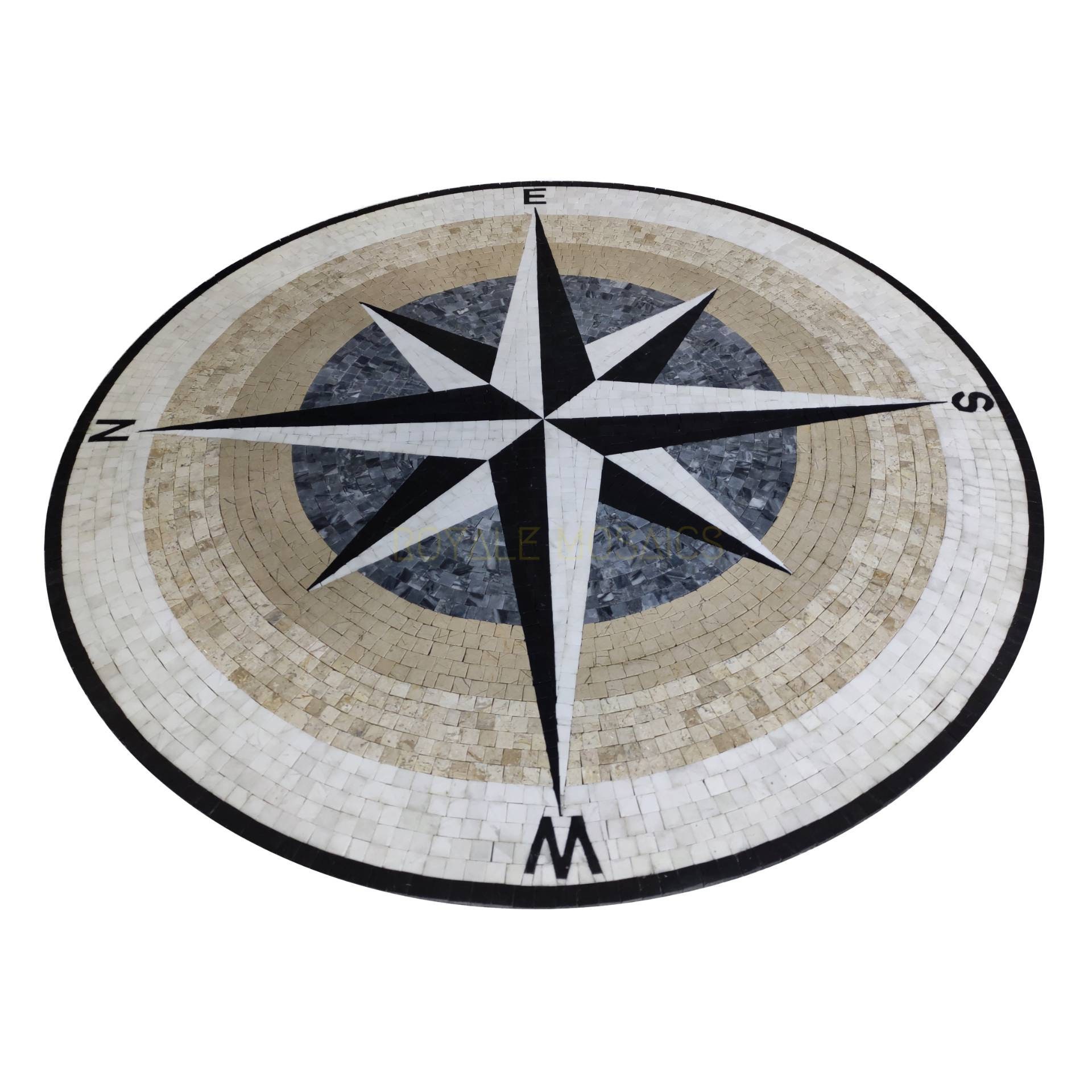 Compass Nautical Marble Mosaic With NSEW Cardinals Round Star - Etsy