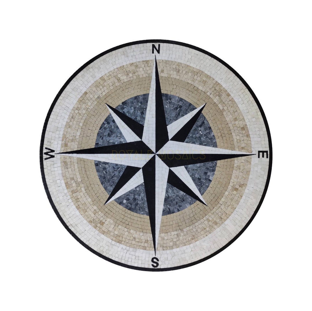 Compass Nautical Marble Mosaic With NSEW Cardinals Round Star - Etsy
