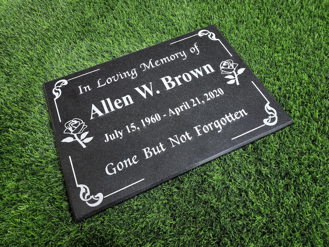 Memorial Stone, in Loving Memory Black Granite, Rose Engraved Headstone ...