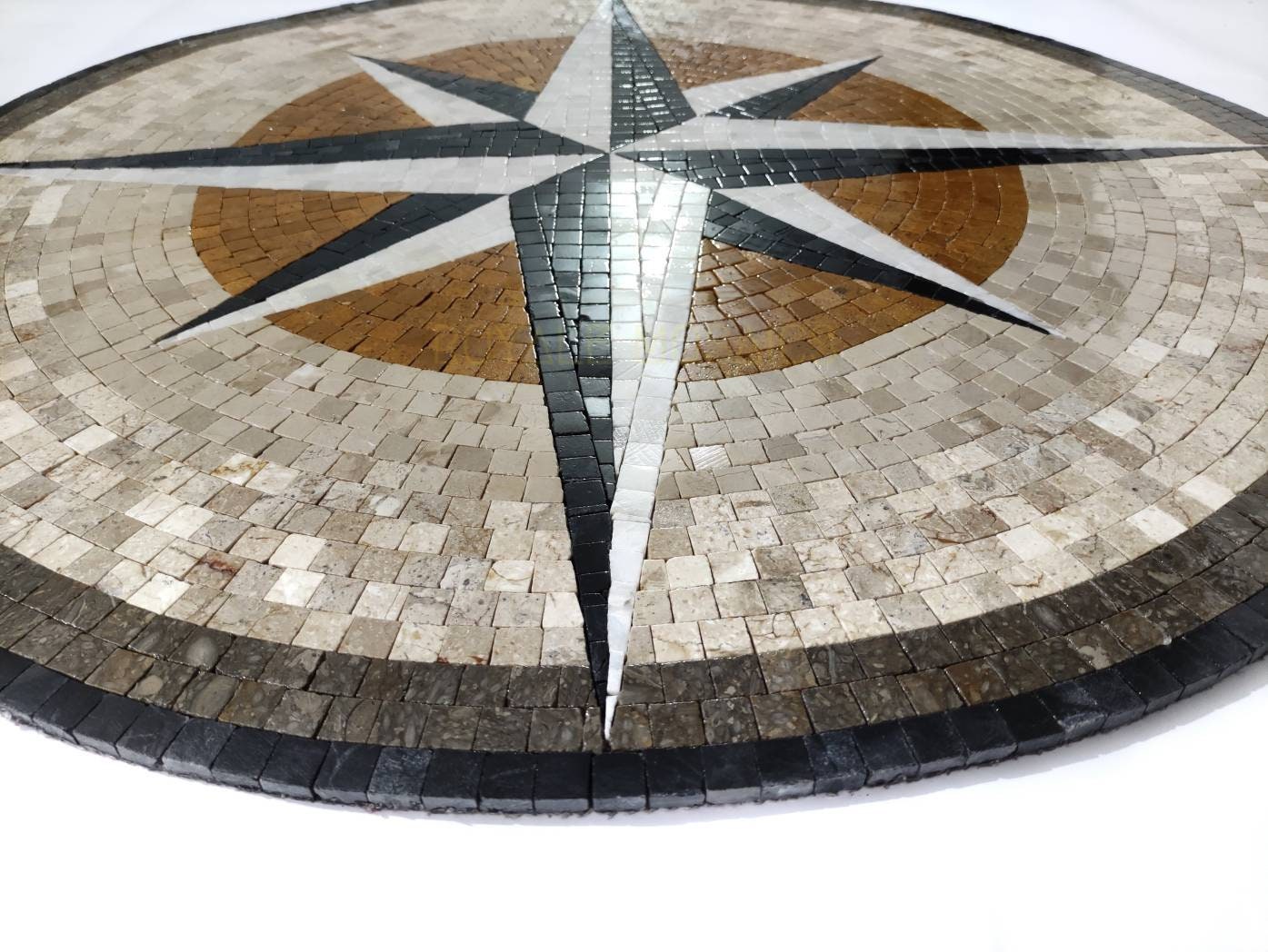 Nautical Compass Mosaic Marble Tile Medallion Handmade Stone Artwork ...