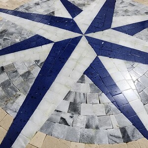Nautical Compass Rose Marble Mosaic With Dark Blue Handmade Round Stone ...