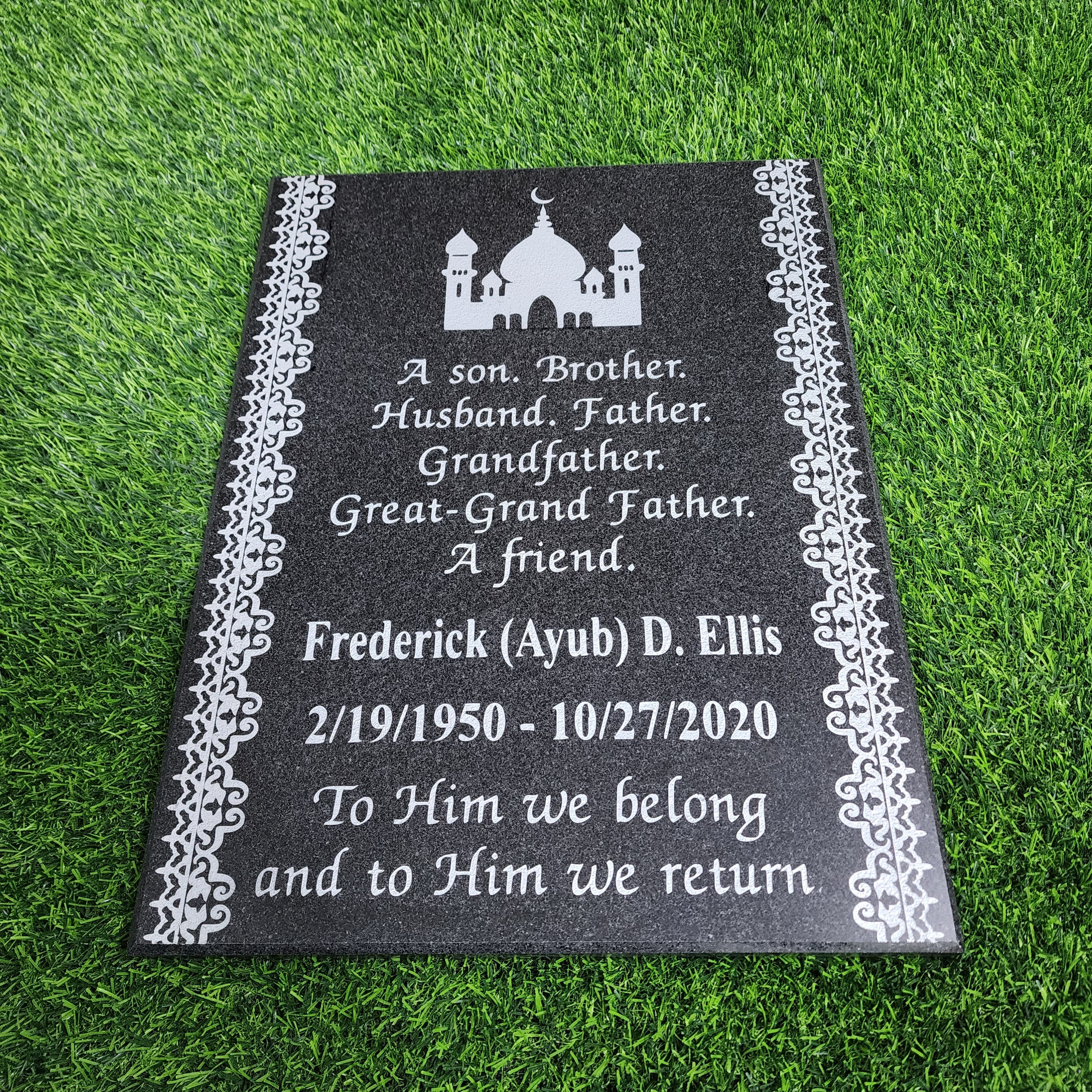 Islamic Black Granite Muslim Headstone: Engraved Vertical Grave Marker ...