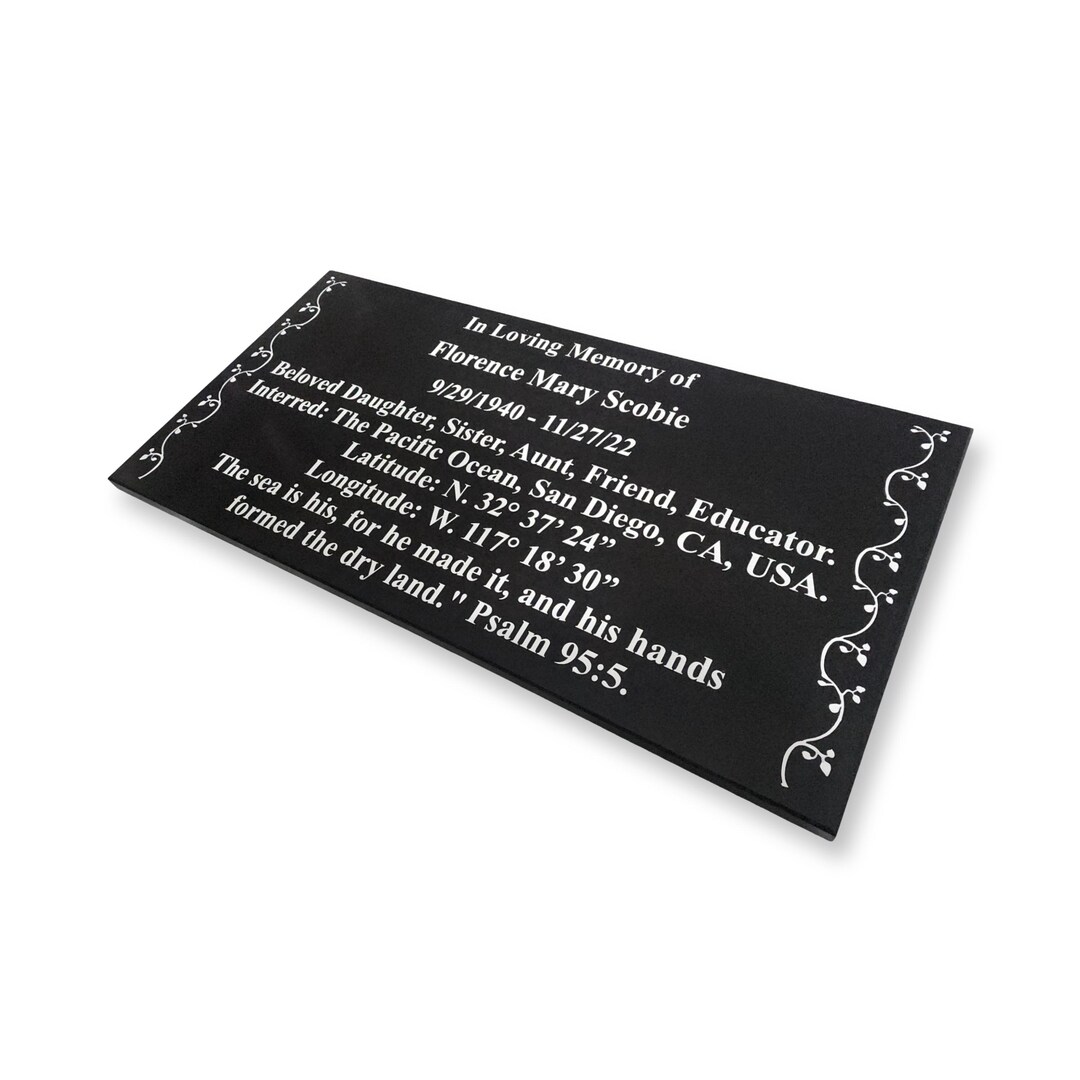 Human Grave Marker Black Granite Memorial Plaque With Engraved Text and ...