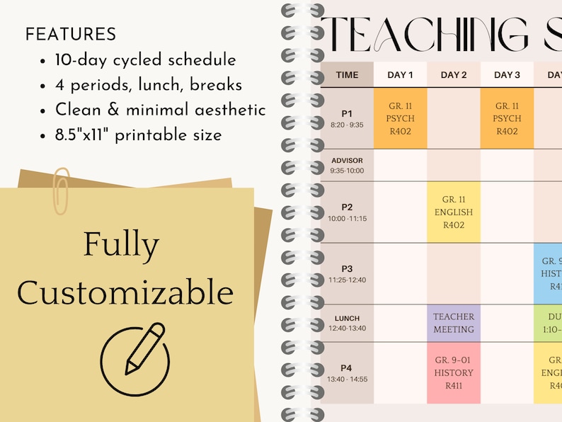 High School Teacher & Student Schedule Template | Editable Canva ...