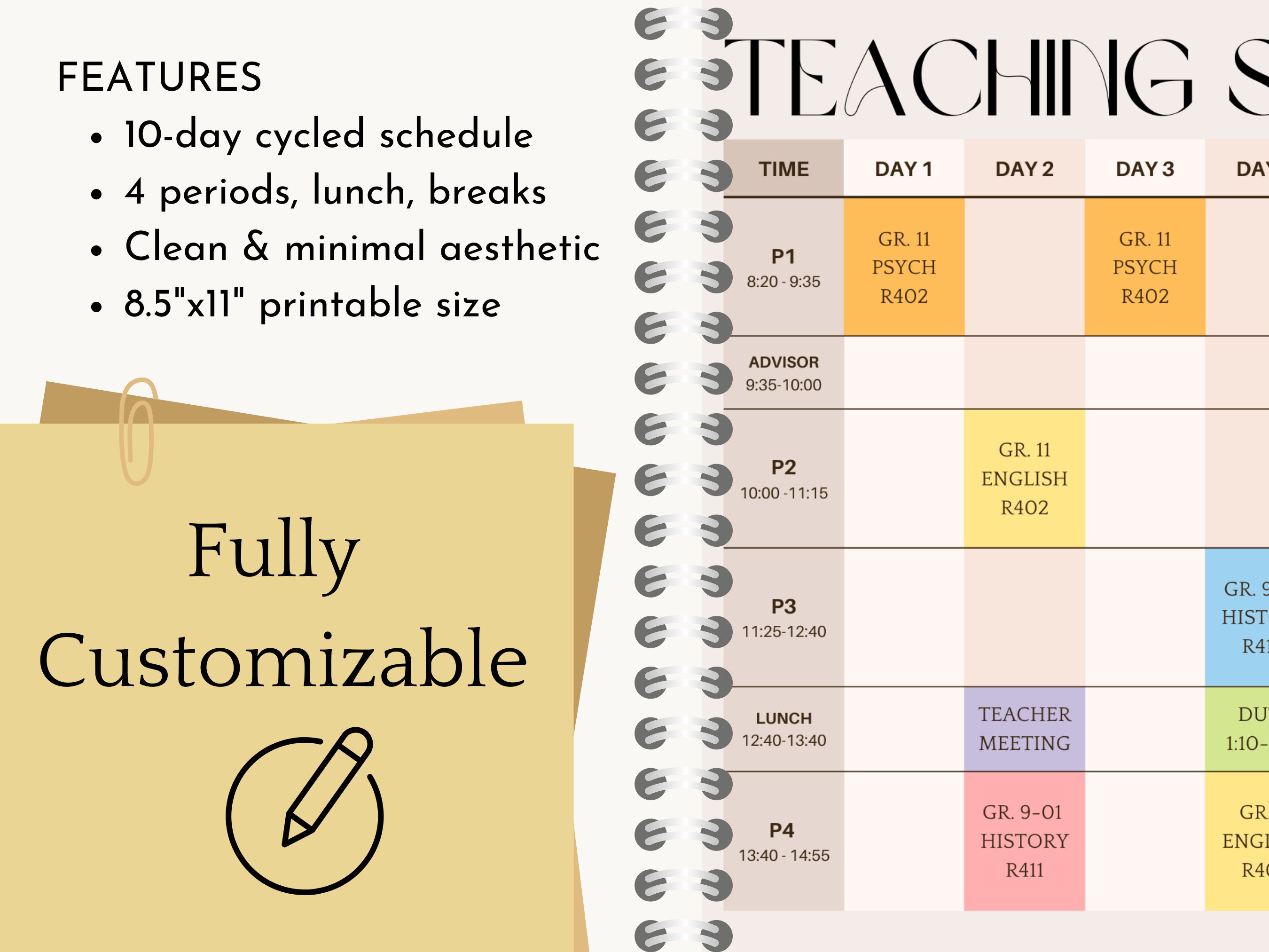 High School Teacher & Student Schedule Template | Editable Canva ...