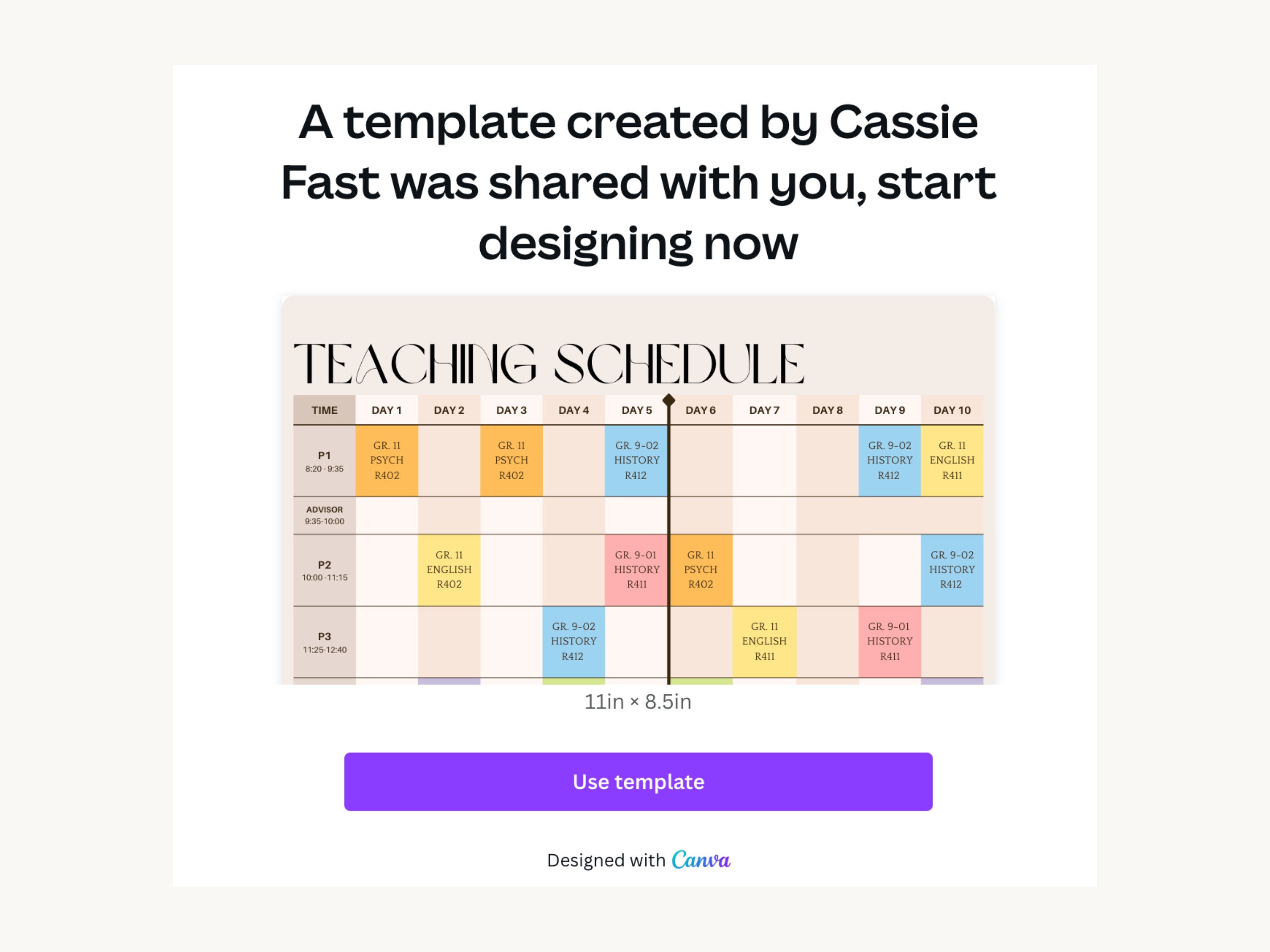 High School Teacher & Student Schedule Template | Editable Canva ...