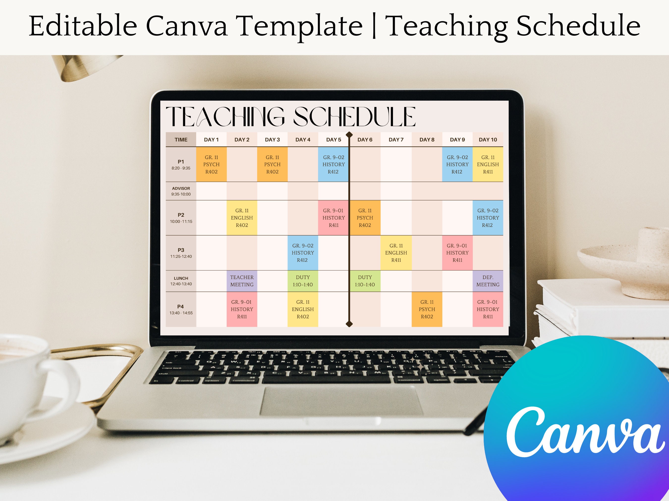 High School Teacher & Student Schedule Template | Editable Canva ...