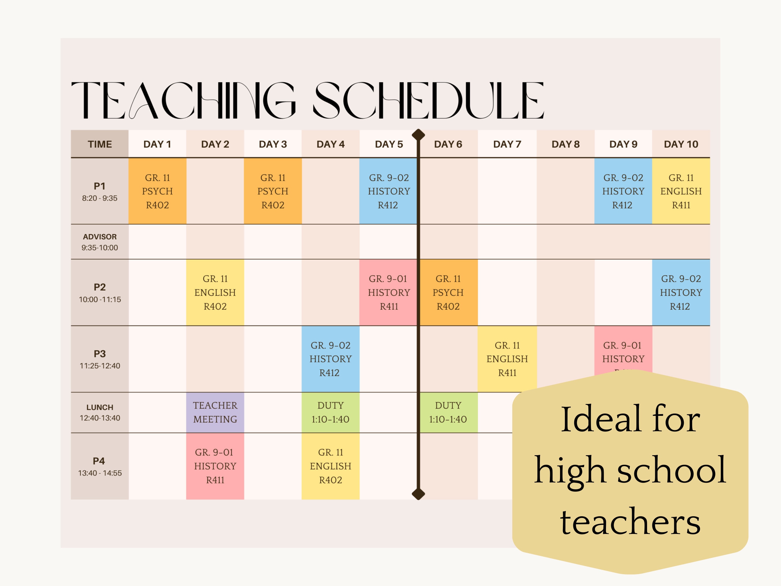High School Teacher & Student Schedule Template | Editable Canva ...