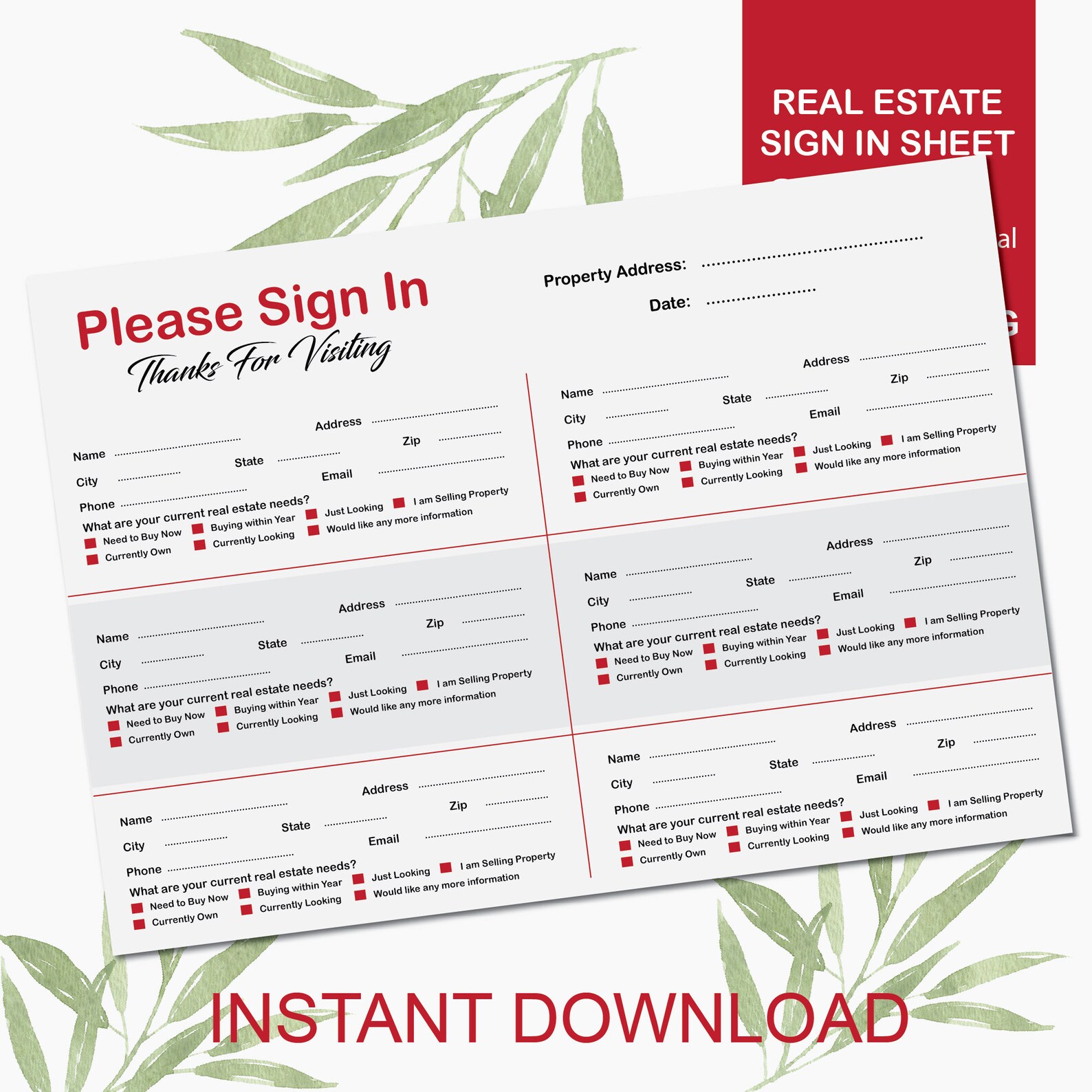 Open House Sign in Sheet - Real Estate Open House Sign in Sheet ...