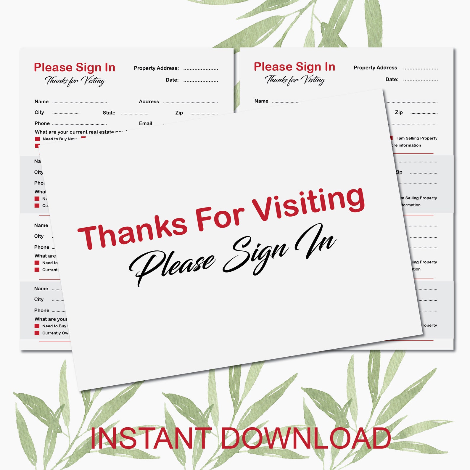 Open House Sign in Sheet Real Estate Open House Sign in Sheet Please ...