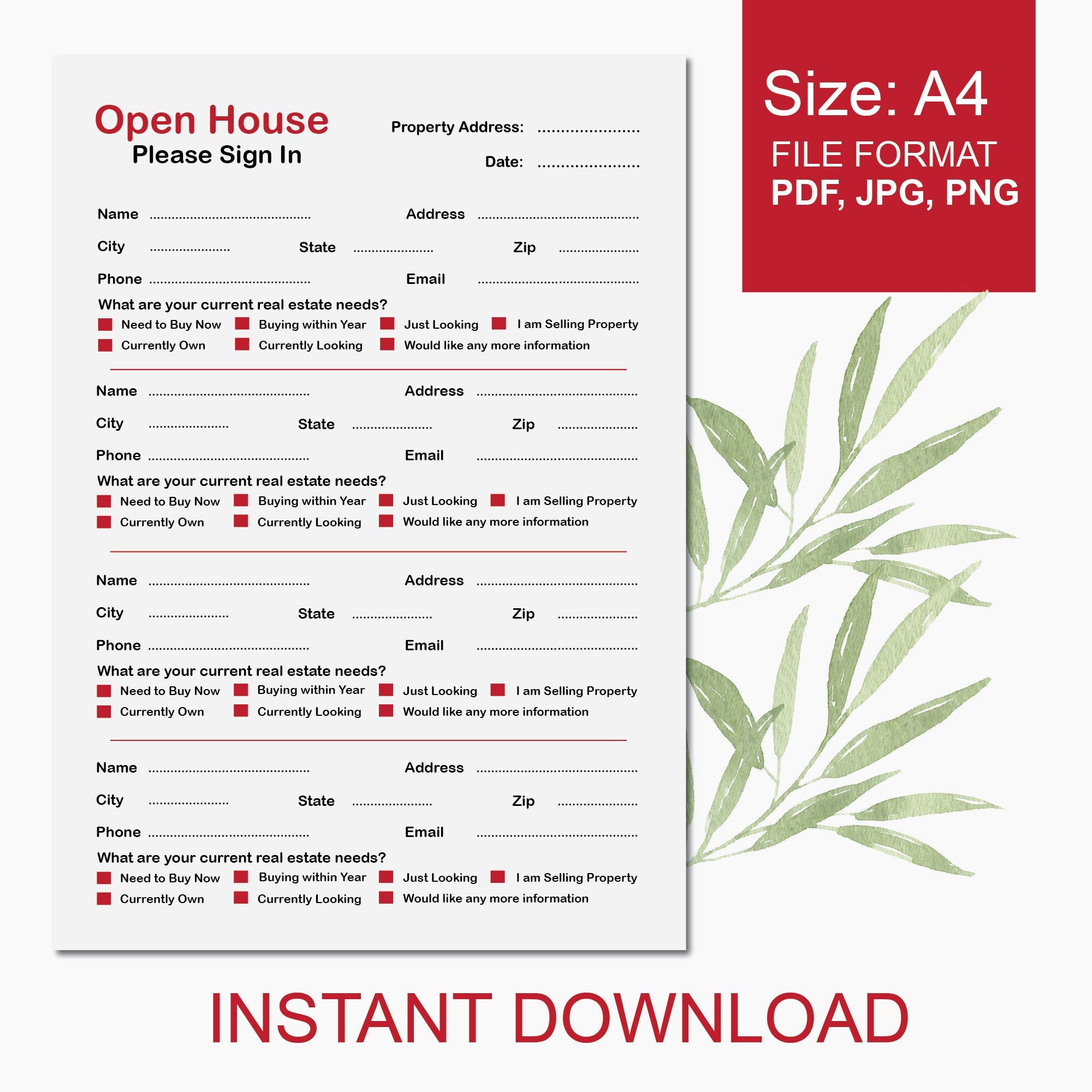 Real Estate Open House Sign in Sheet, Open House Real Estate Please ...