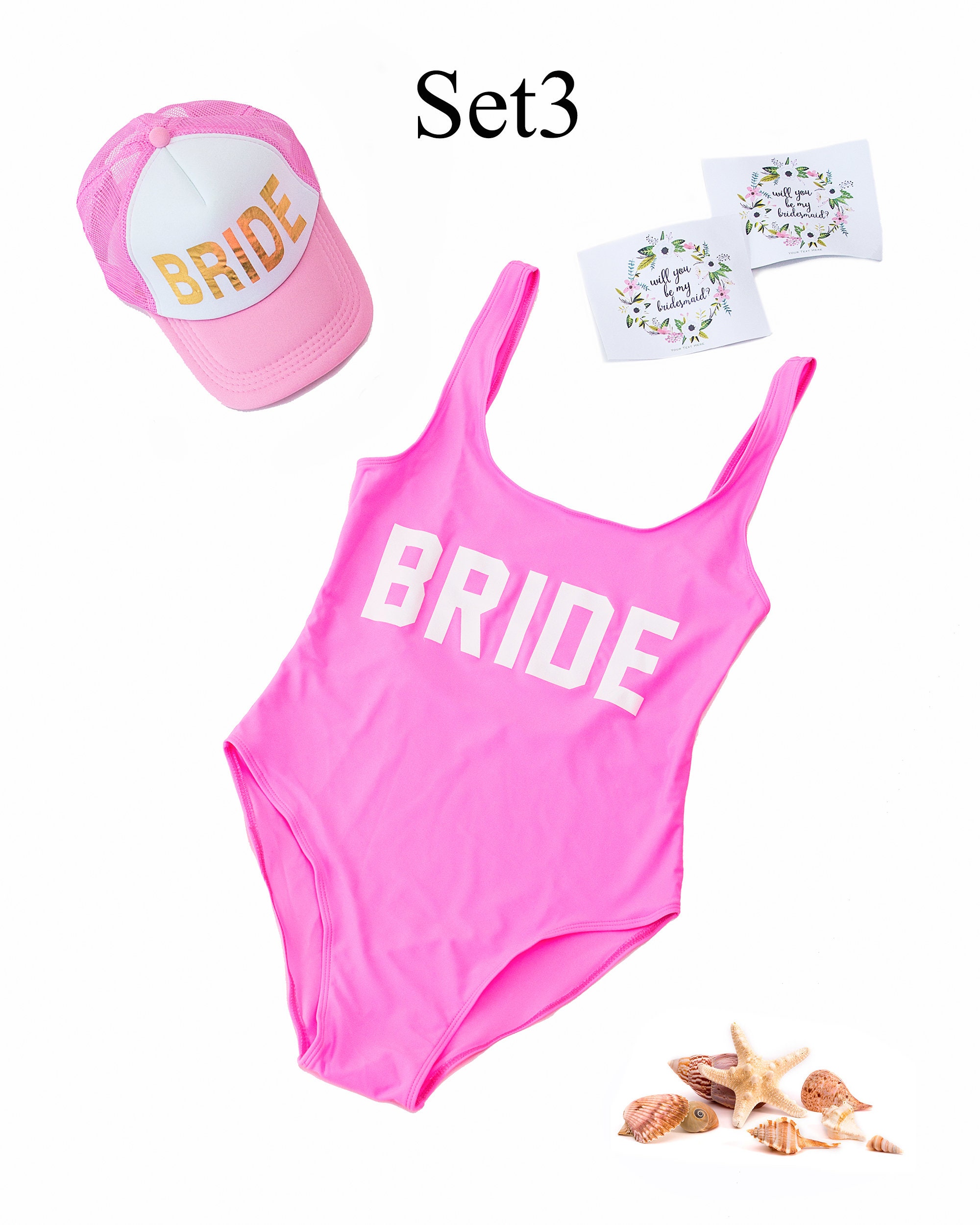 Bride Squad One Piece Swimsuit Set Bachelorette Swims Bride Etsy
