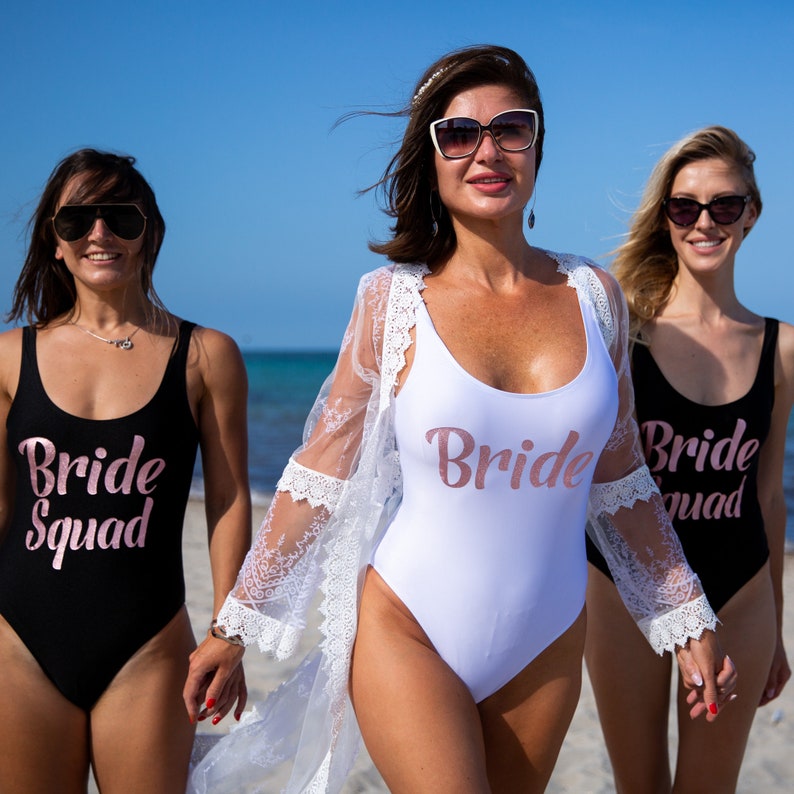 Bride White One Piece Swimsuit Bridal Swim Bride Squad Etsy