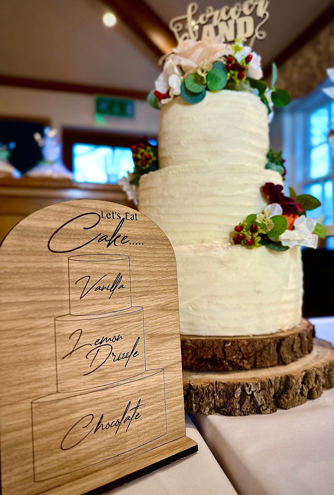 Wedding Cake Flavour Sign Menu, Personalised Wedding Decor, Rustic Wood ...