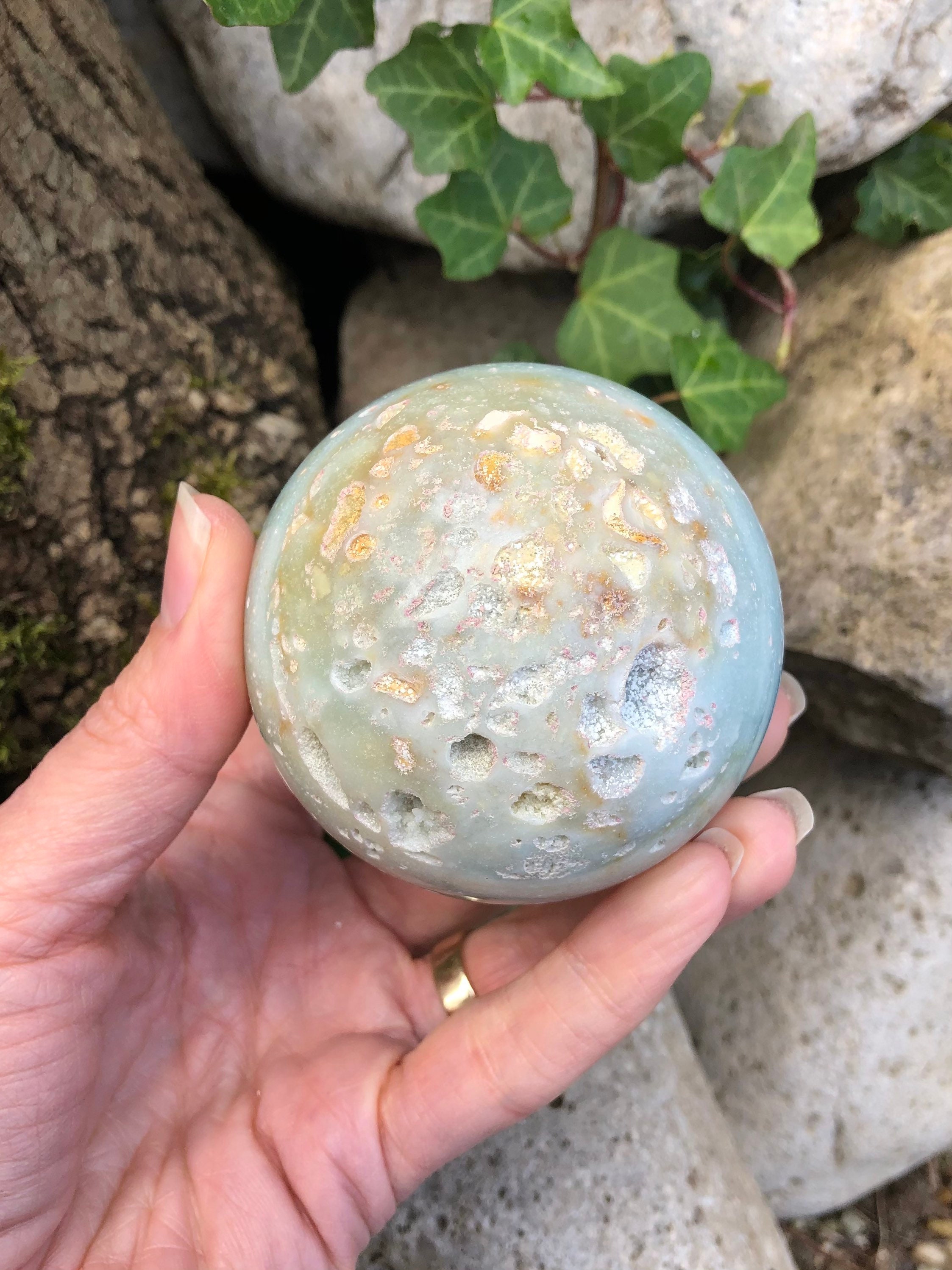 Large Caribbean Calcite Sphere 69mm Crystal Calcite Gemstone Healing ...