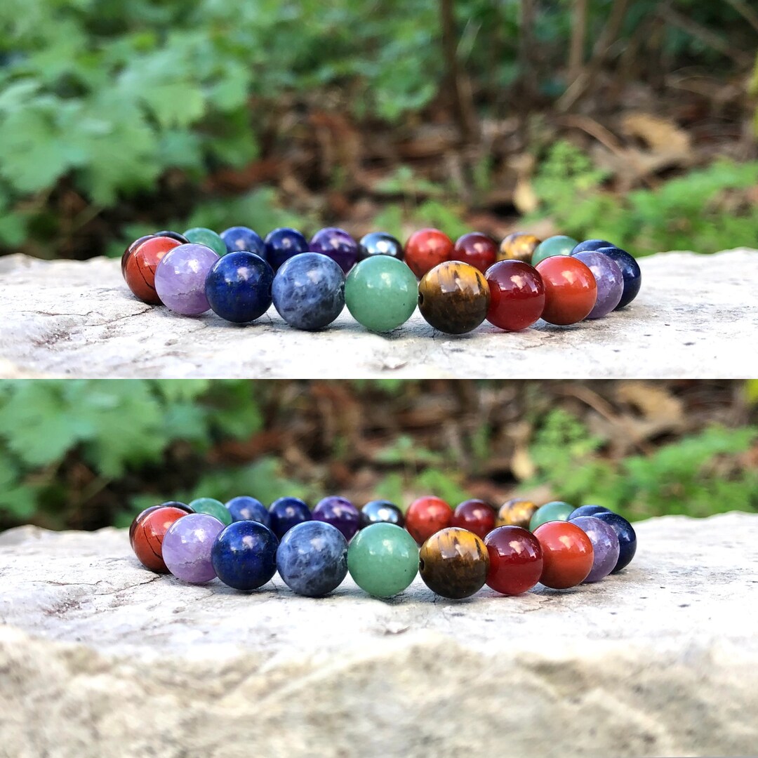 7 Chakra Balancing Bracelet Natural Reiki Healing Crystal Gemstone Yoga ...