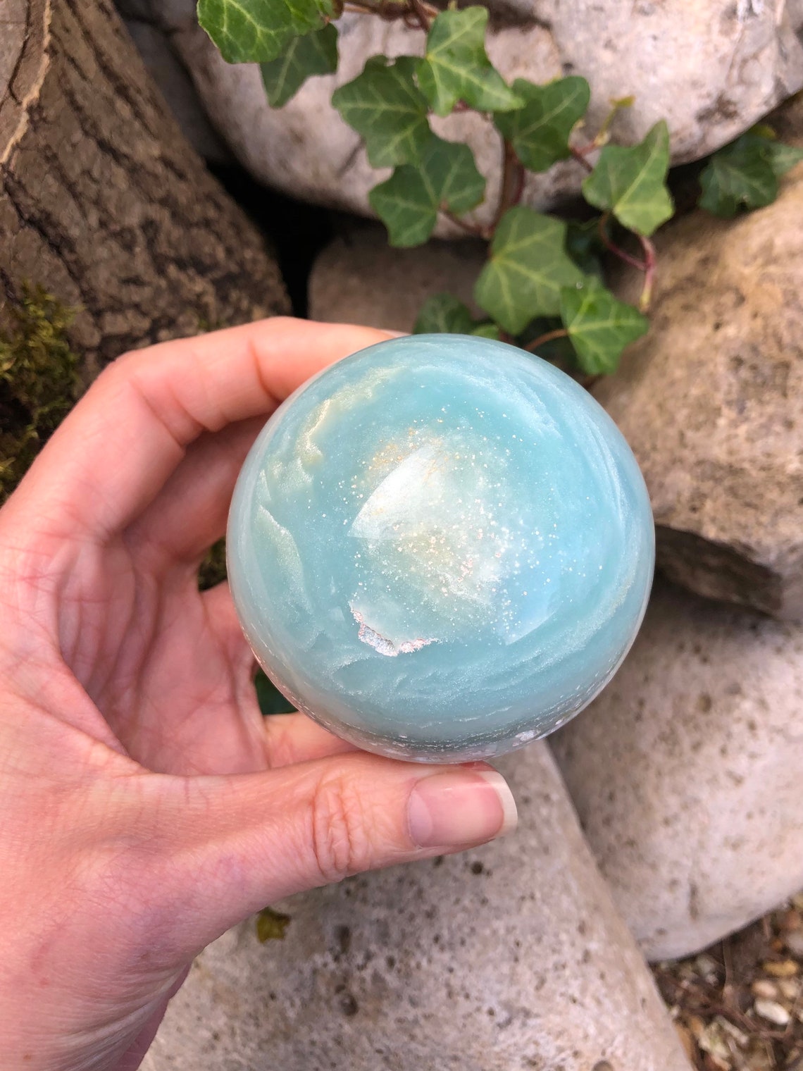 Large Caribbean Calcite Sphere 69mm Crystal Calcite Gemstone Healing ...