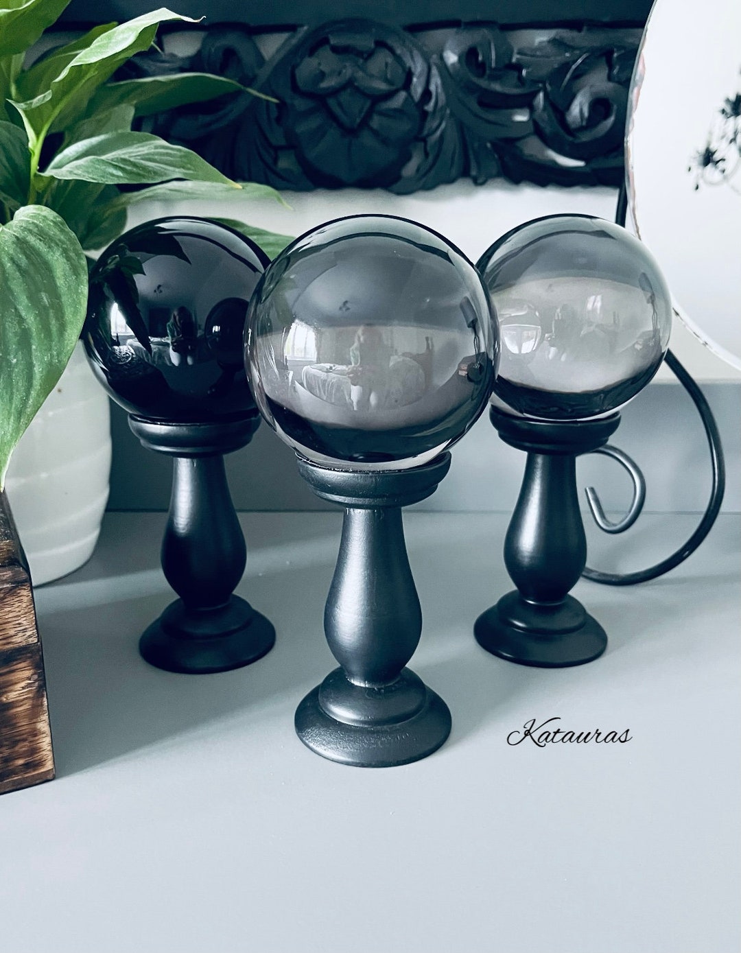 Smokey Crystal Ball 90mm With Stand Glass Ball for Scrying Sphere ...