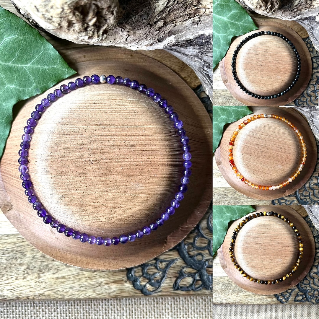 Beaded Gemstone Anklet Ankle Bracelet 925 Sterling Silver Crystal ...