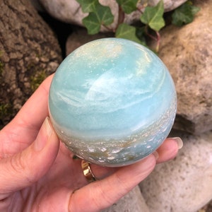 Large Caribbean Calcite Sphere 69mm Crystal Calcite Gemstone Healing ...