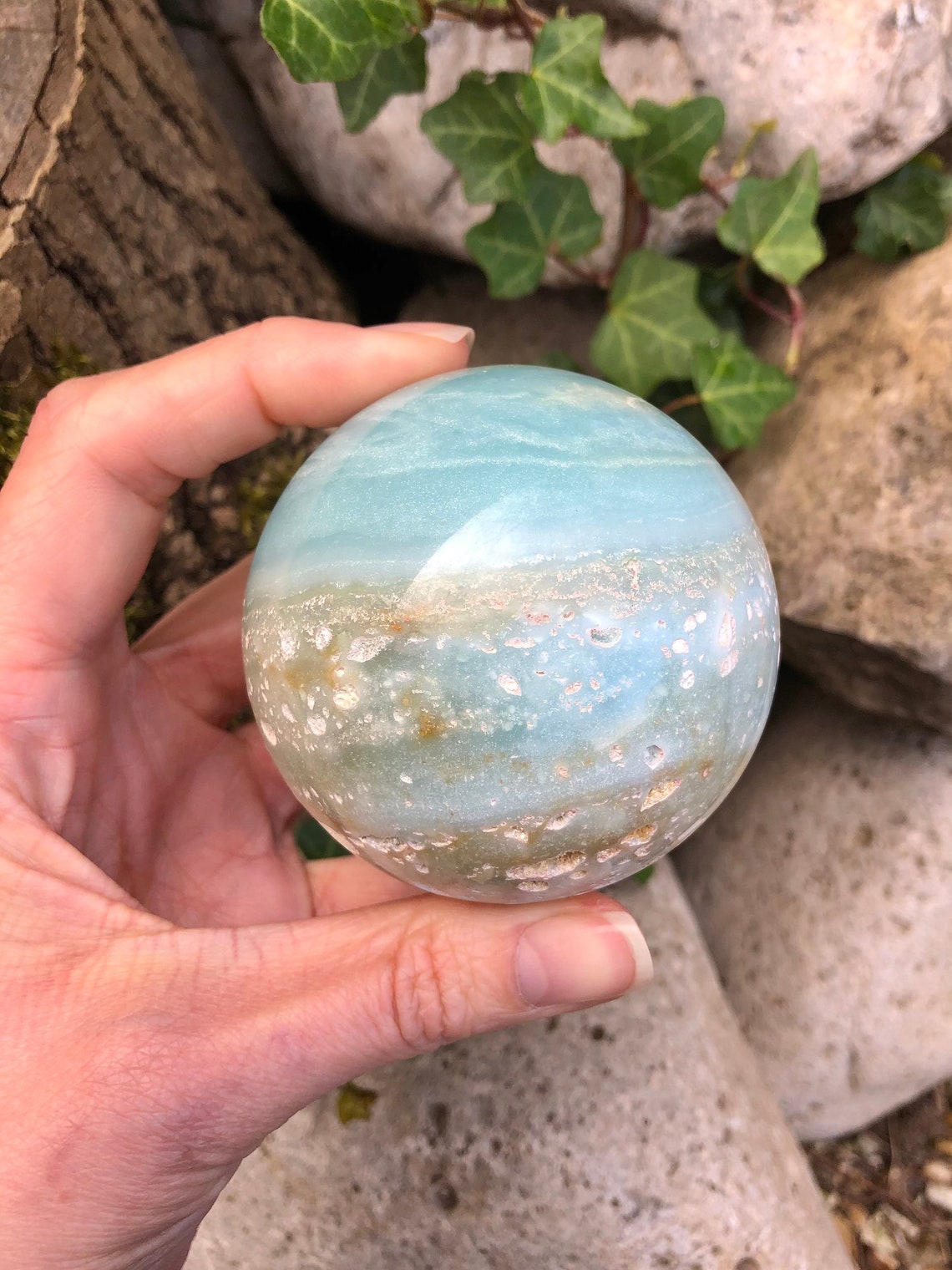 Large Caribbean Calcite Sphere 69mm Crystal Calcite Gemstone Healing ...