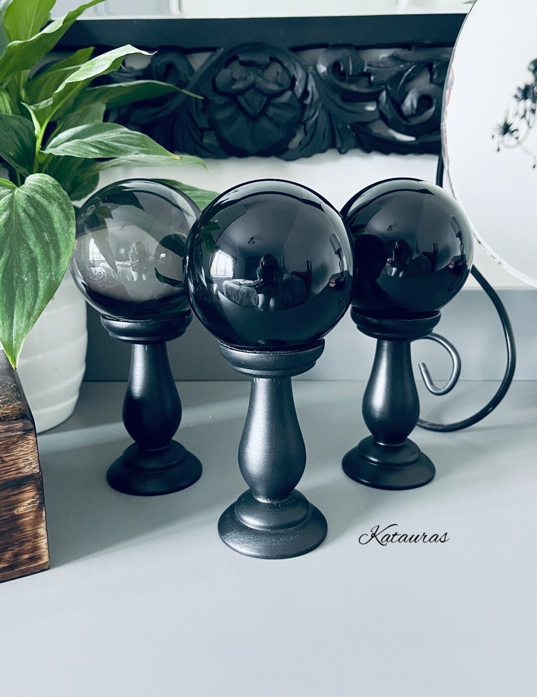 Black Crystal Ball 90mm With Stand Glass Ball for Scrying Sphere ...