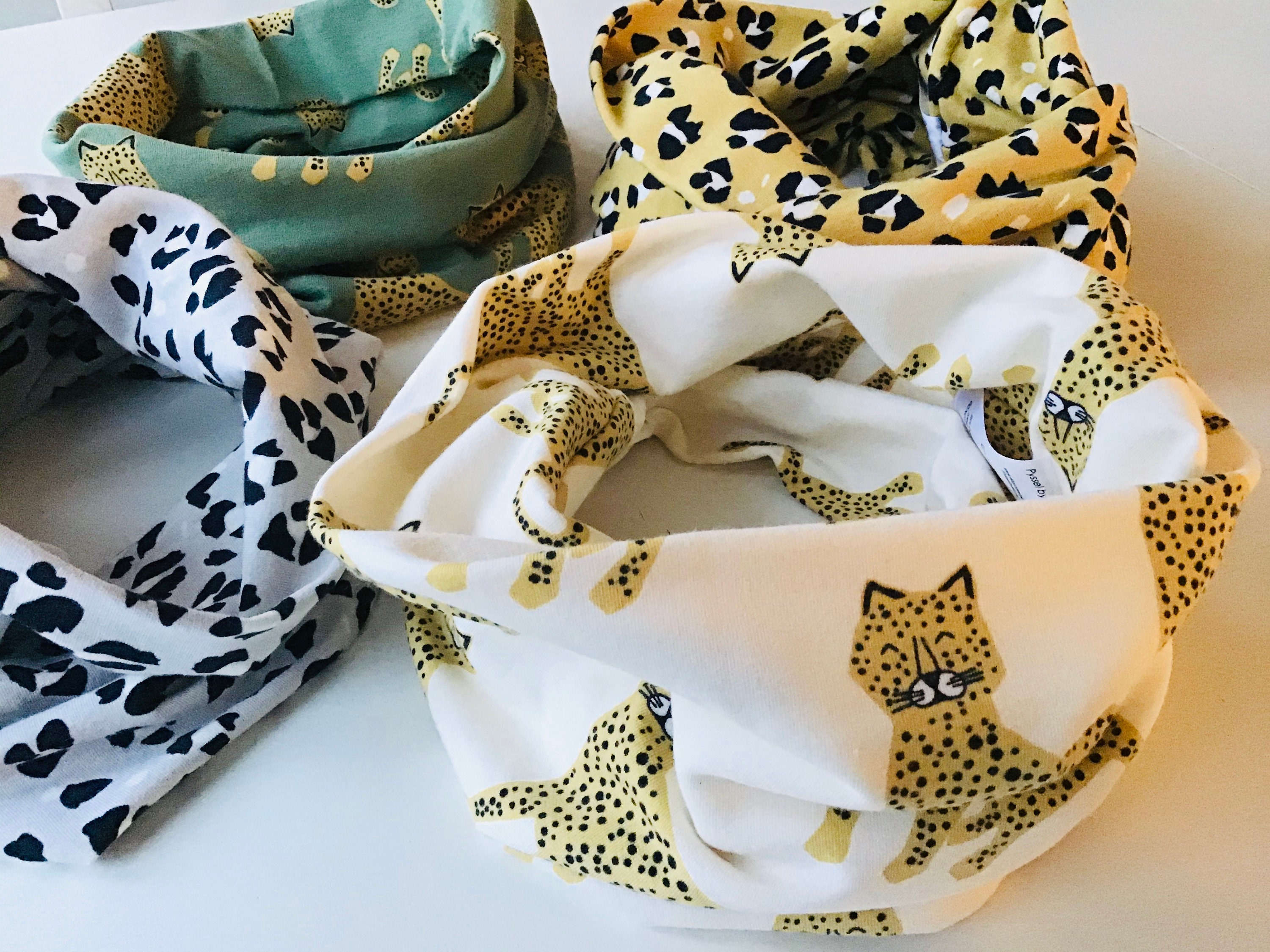 Organic Cotton white Leopard print snoods, Adult snood, Mama snood ...