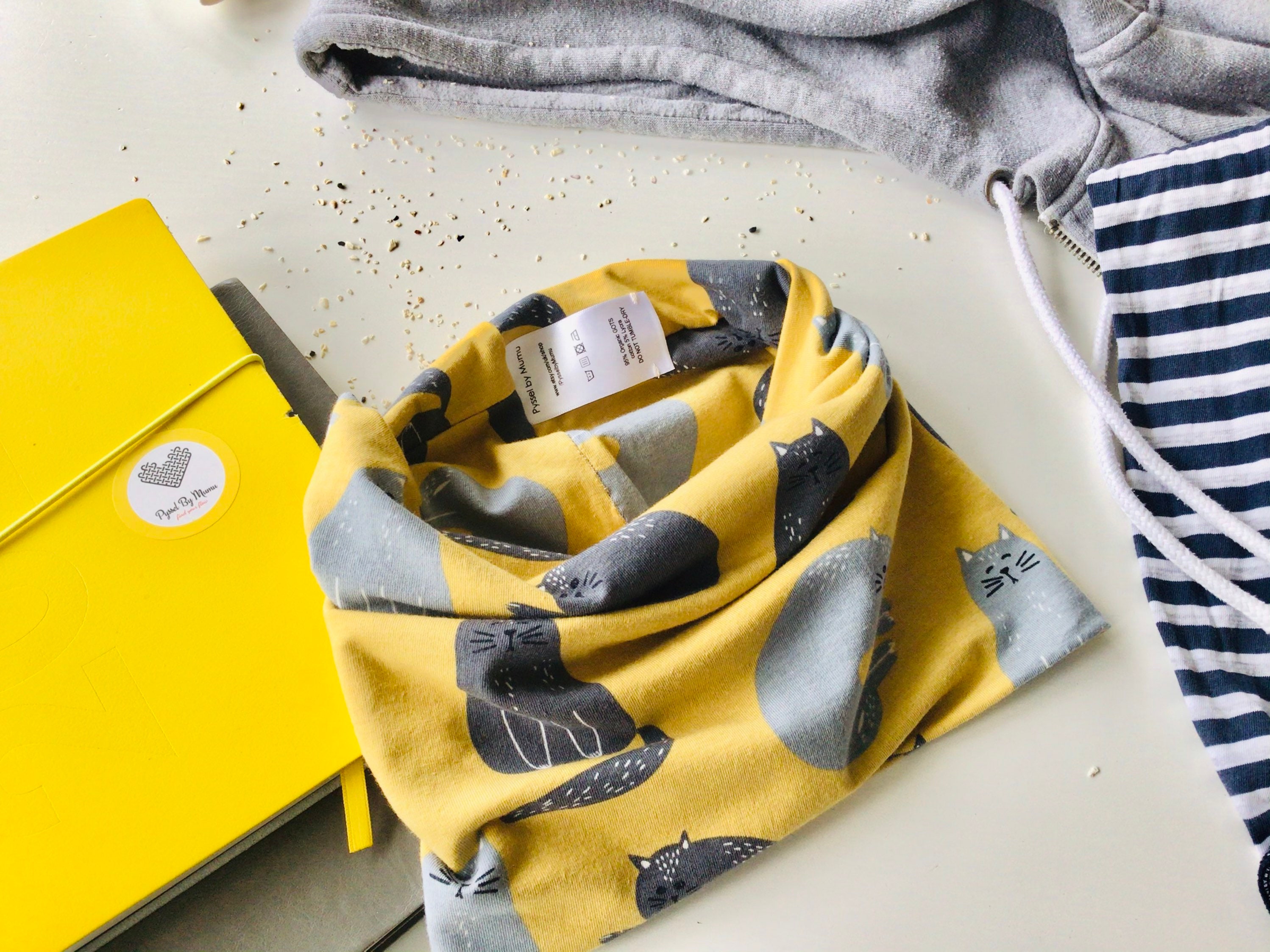 Organic Childrens Snood Yellow/cats/organic Cotton Gift Kids Snood ...