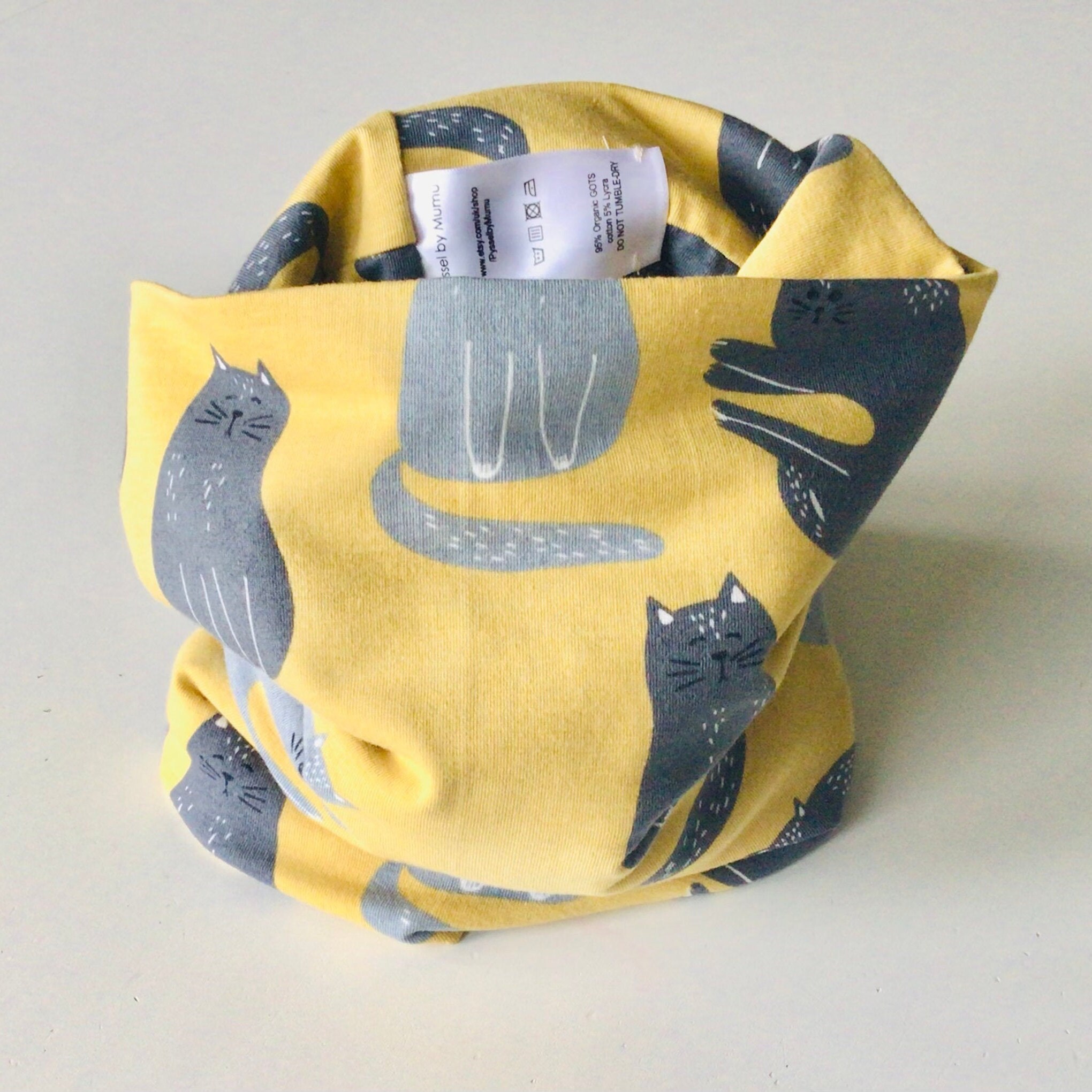 Organic Childrens Snood Yellow/cats/organic Cotton Gift Kids Snood ...