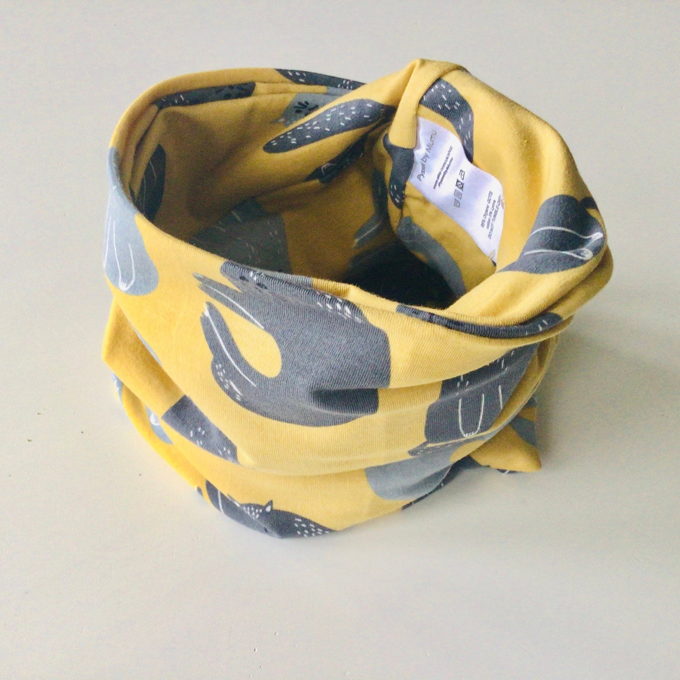 Organic Childrens Snood Yellow/cats/organic Cotton Gift Kids Snood ...