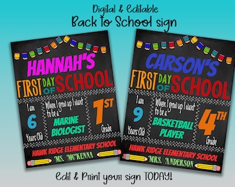 Editable Back to School Poster Digital Sign Instant Download Girl Grade ...
