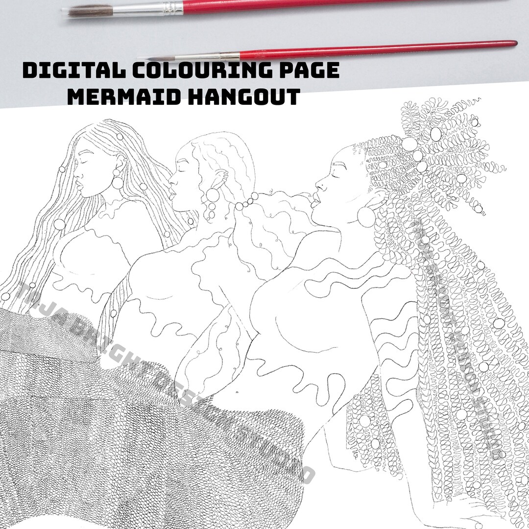 Printable Mermaid Colouring Pages Black Women Mermaid Hangout ...
