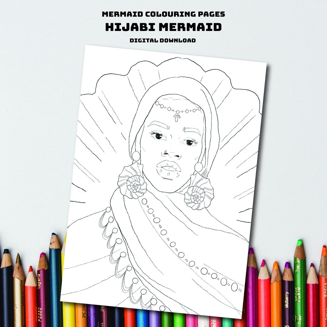 Printable Mermaid Colouring Pages Black Women - Hijabi Mermaid ...