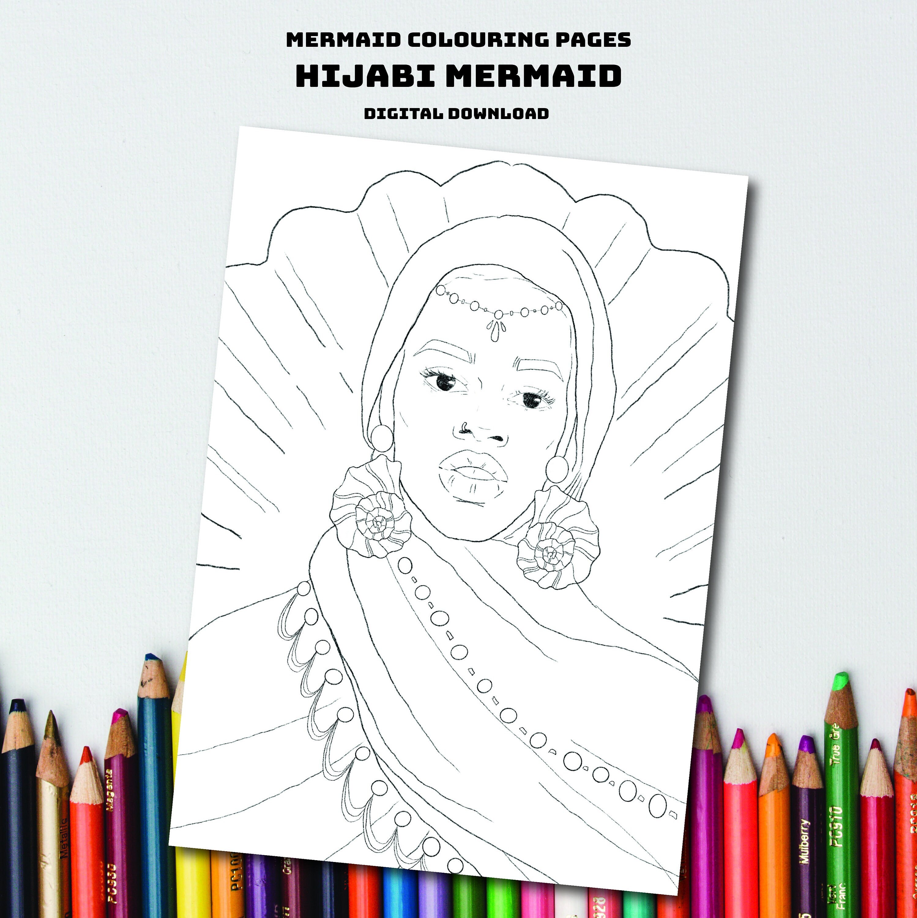 Printable Mermaid Colouring Pages Black Women - Hijabi Mermaid ...