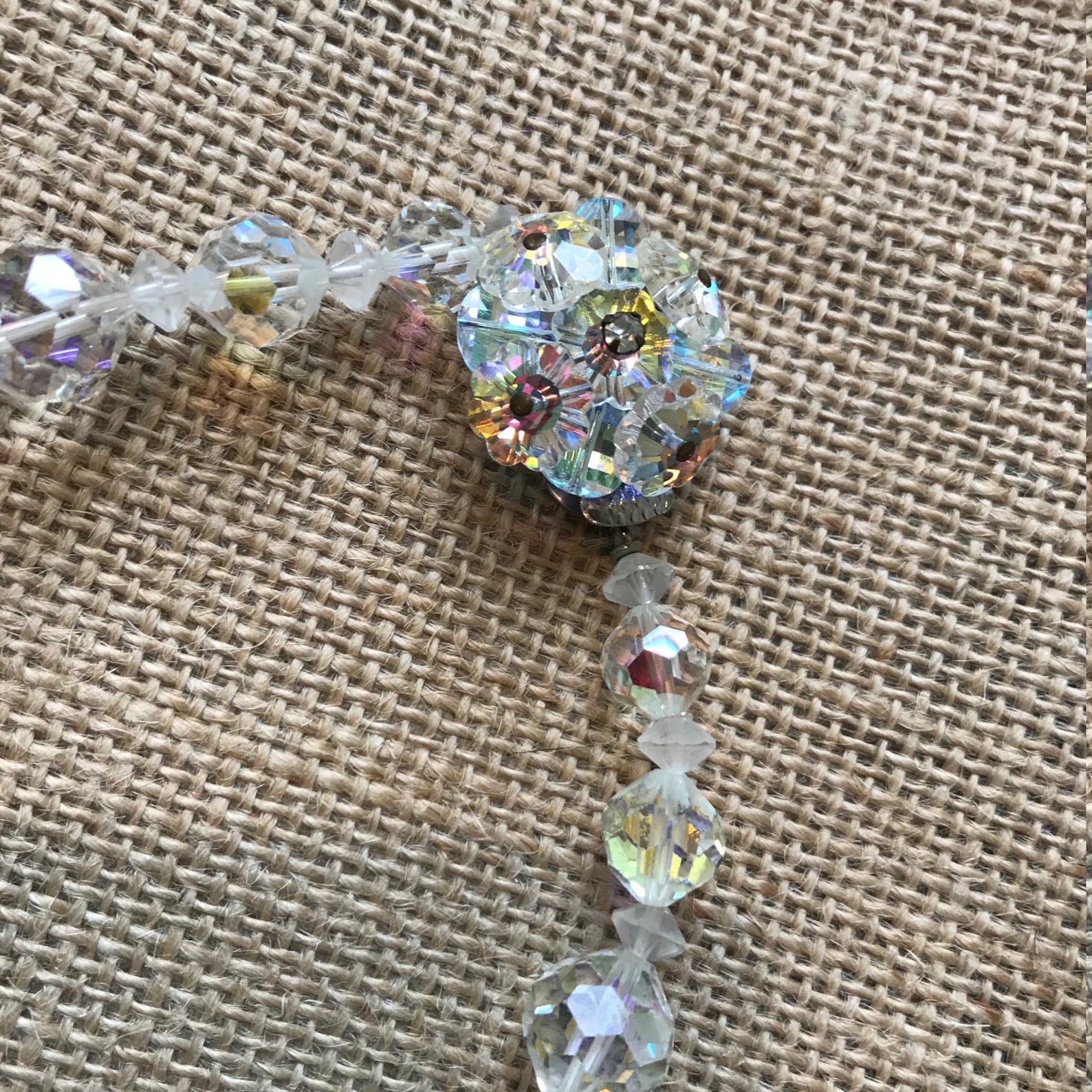Vintage Crystal Bead Necklace AB Swarovski Floral Crystal Clasp Large ...