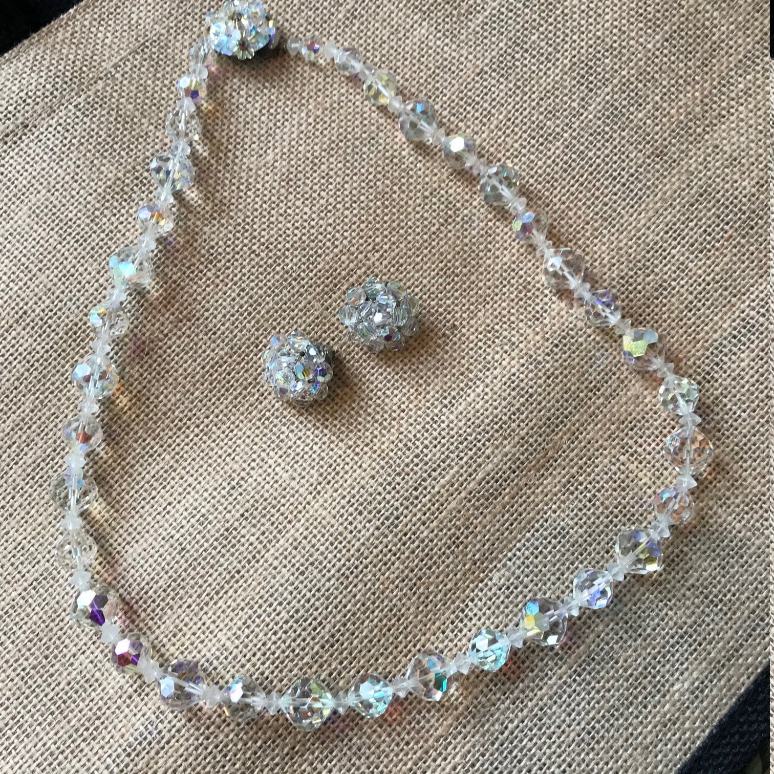Vintage Crystal Bead Necklace AB Swarovski Floral Crystal Clasp Large ...