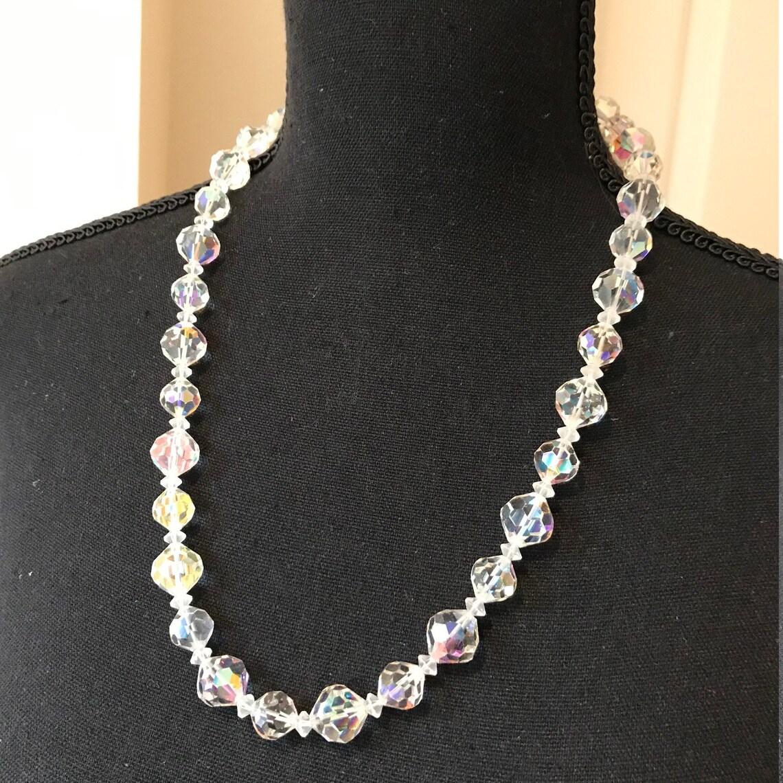 Vintage Crystal Bead Necklace AB Swarovski Floral Crystal Clasp Large ...