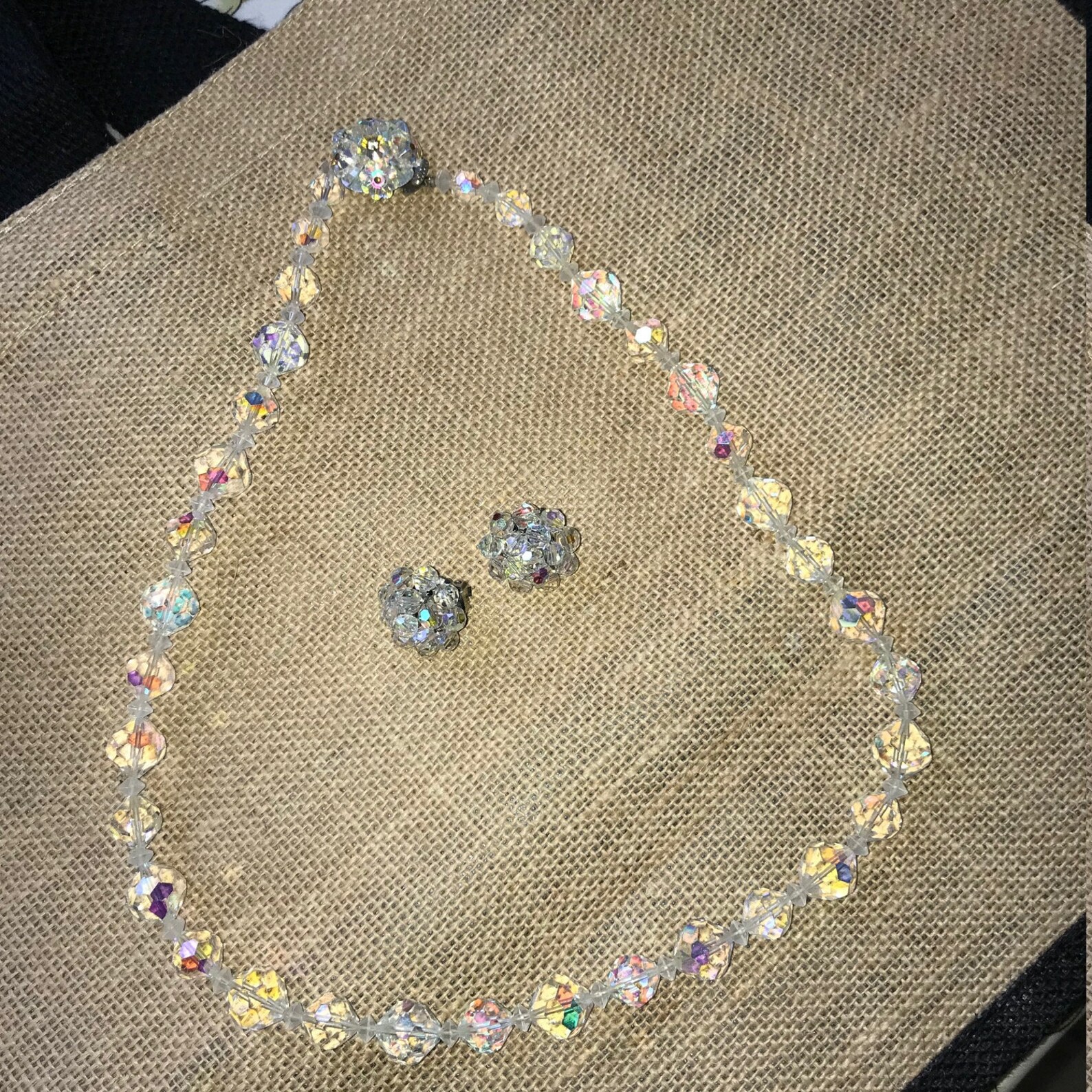 Vintage Crystal Bead Necklace AB Swarovski Floral Crystal Clasp Large ...