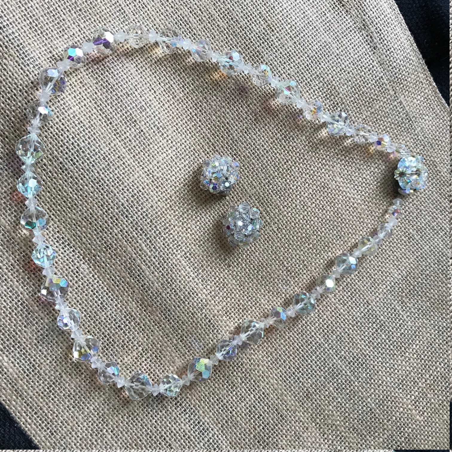 Vintage Crystal Bead Necklace AB Swarovski Floral Crystal Clasp Large ...