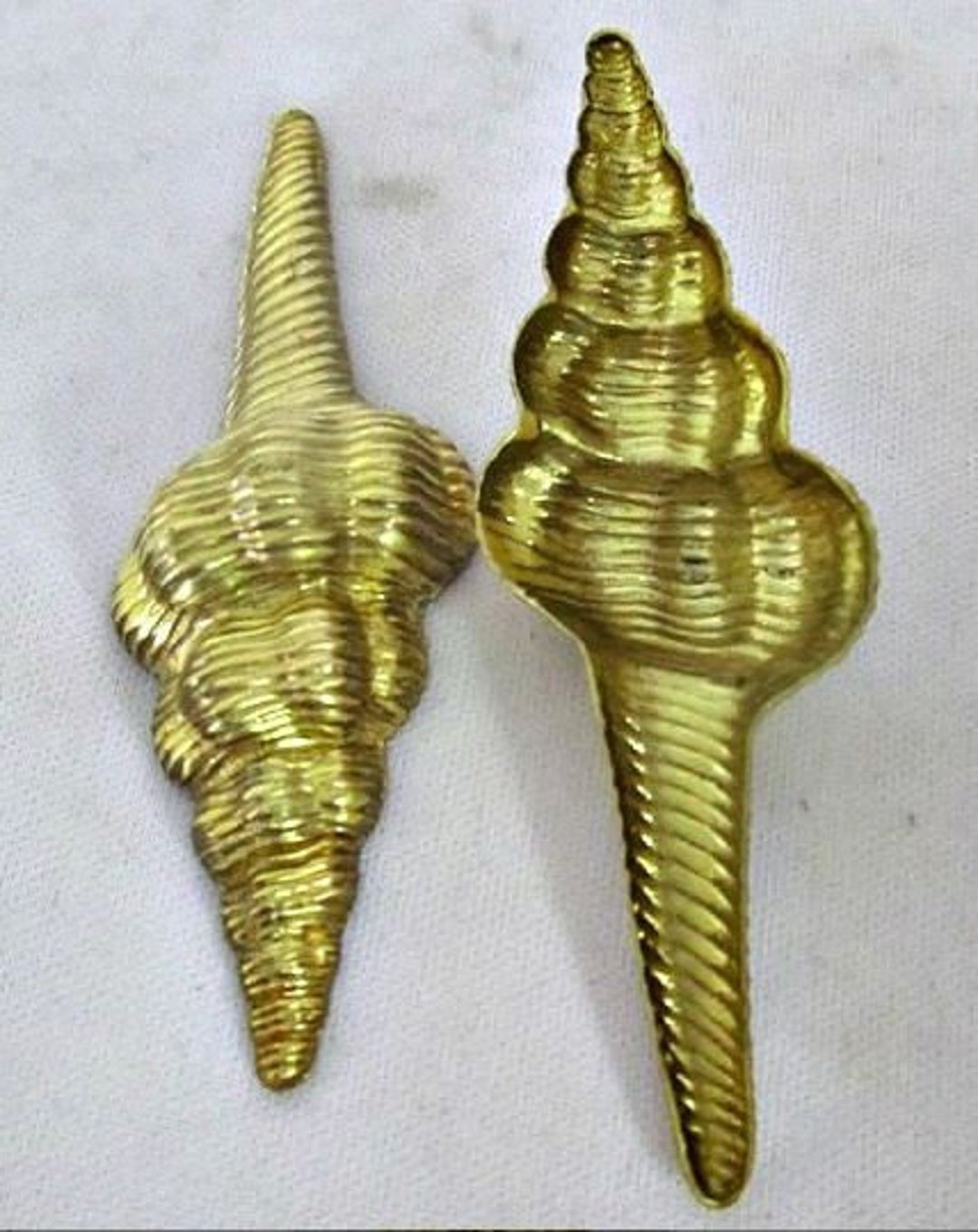 Set of 2, Raw Brass Stampings, Spindle Seashells, Conch Shell, Metal ...