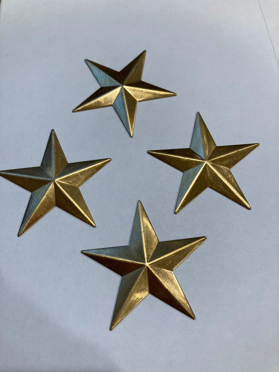 4 Piece, 3-dimensional, 2" Wide, 5 Point Star, Raw Brass Filigree ...