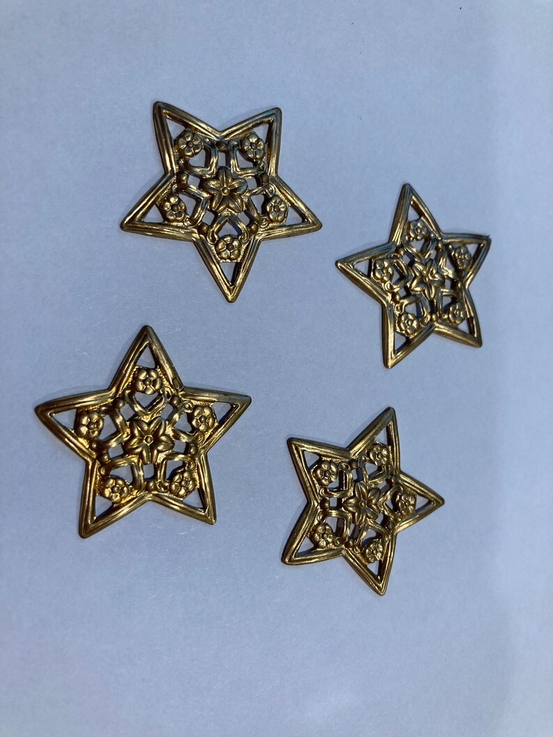 4 Pieces 5 Point Star Raw Brass Filigree 1 1/8 Inch Ful - Etsy