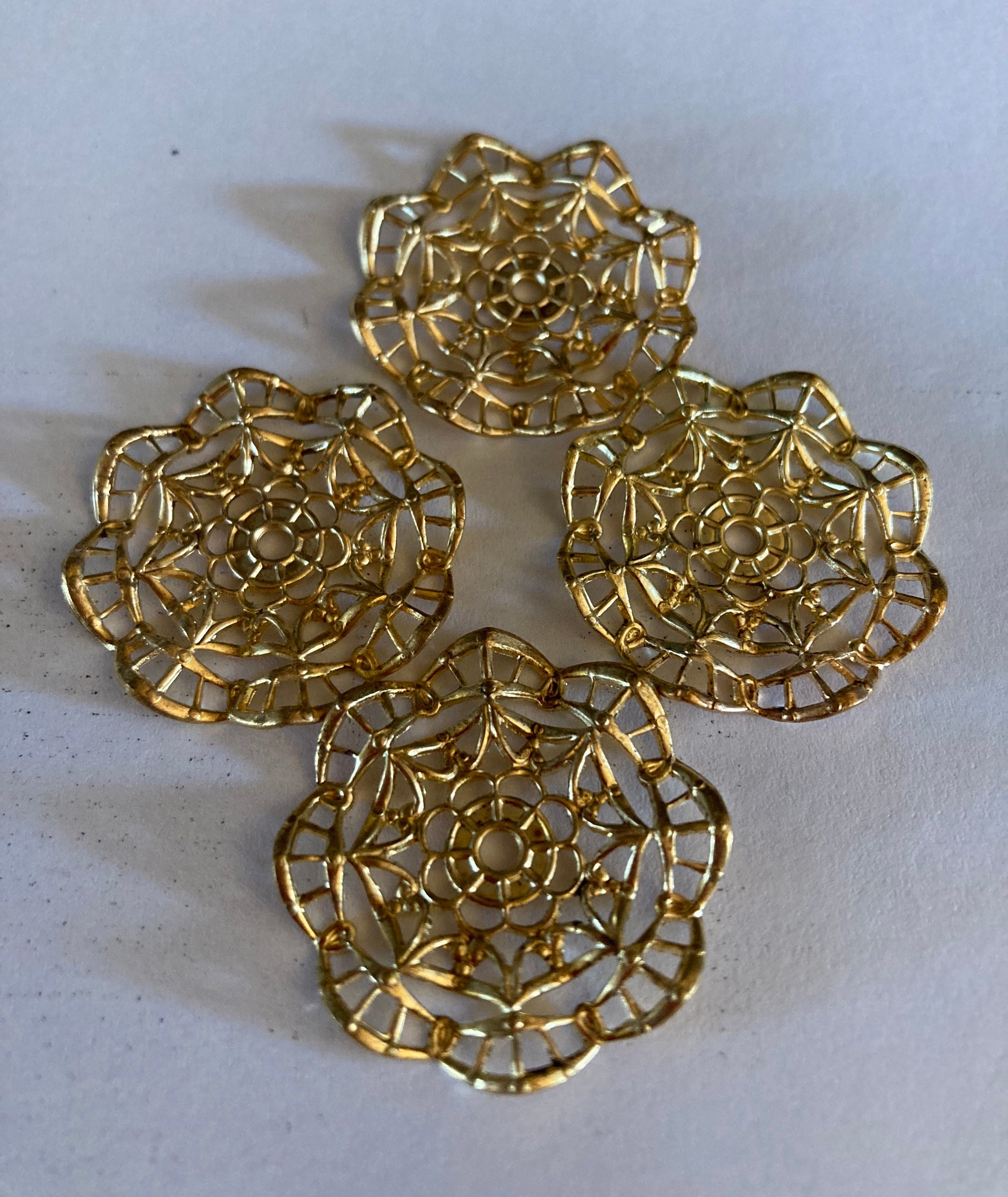 Set of 4 Raw Brass Filigree Art Deco Circles Metal | Etsy