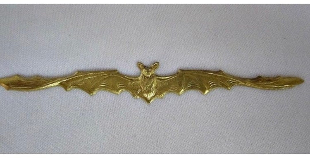 1 Raw Brass, Bat Stamping, 4 3/4 Long X 5/8" Tall, Halloween Finding ...