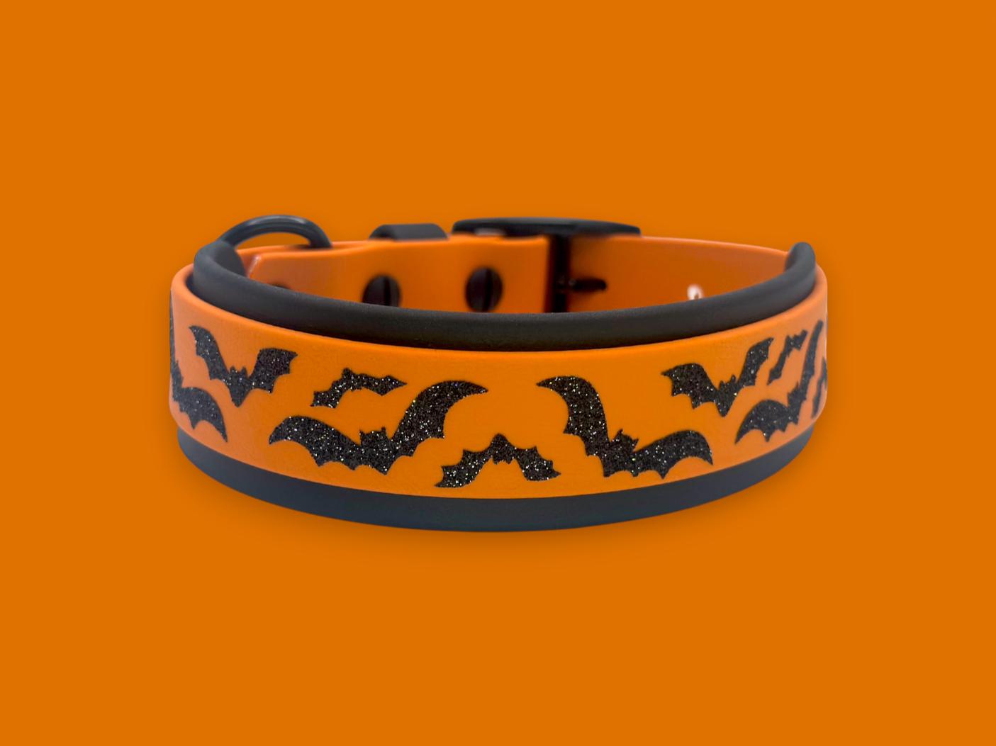 Halloween Glitter Bat Collar | Biothane 1.5 Inch Dog Collar | Glitter ...