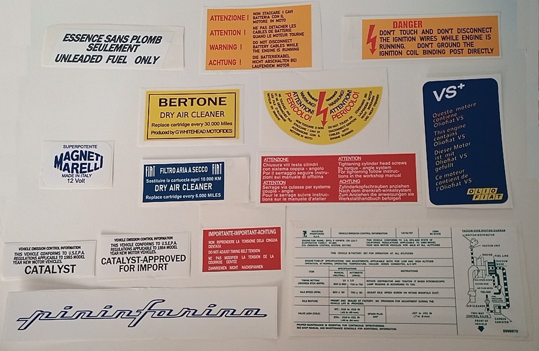Fiat 124 Stickers Decals Restoration Engine Bay - Etsy
