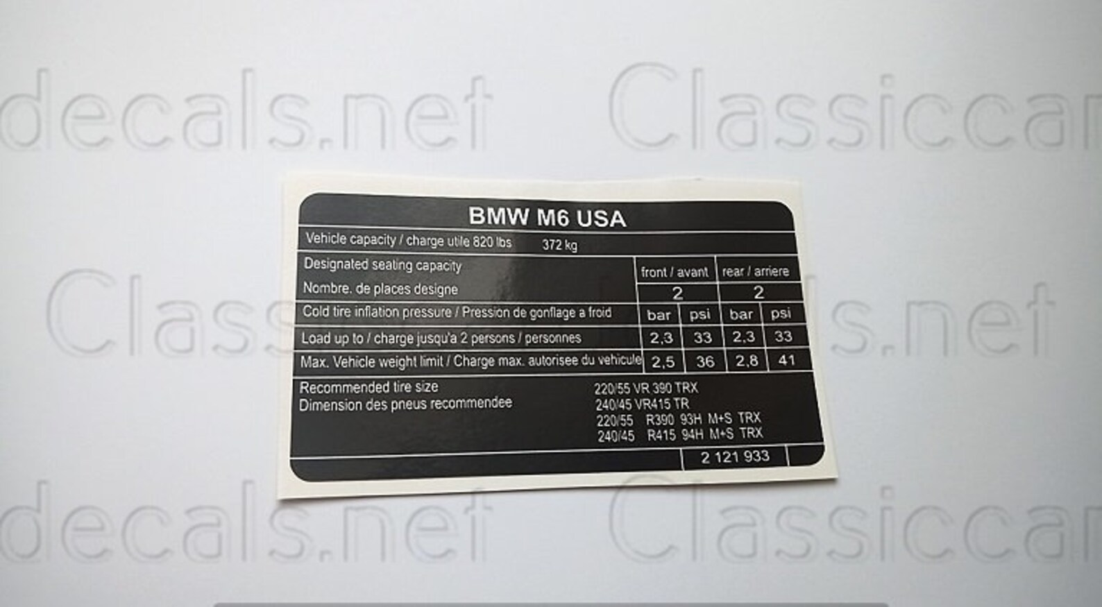 BMW M6 E24 Tire Pressure Label Sticker Decal - Etsy