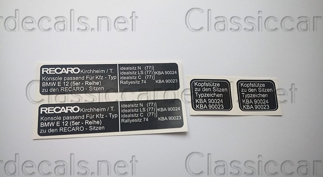 BMW E12 Recaro Seats Restoration Label Sticker Decal - Etsy