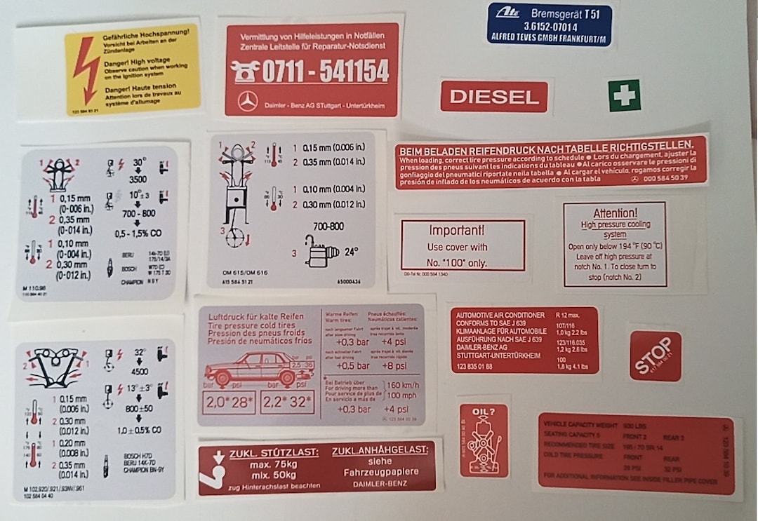 Mercedes-benz W123 Stickers Decals Restoration Engine Bay - Etsy