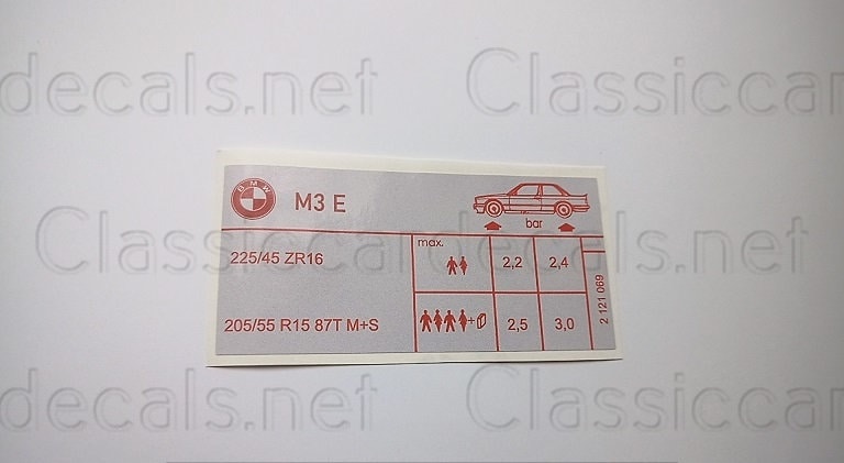 BMW E30 M3 Tire Tyre Pressure Sticker Decal - Etsy